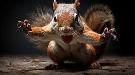 Premium Ai Image Angry Squirrel In Death Strike Pose Vray Tracing And
