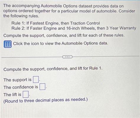 Solved The Accompanying Automobile Options Dataset Provides
