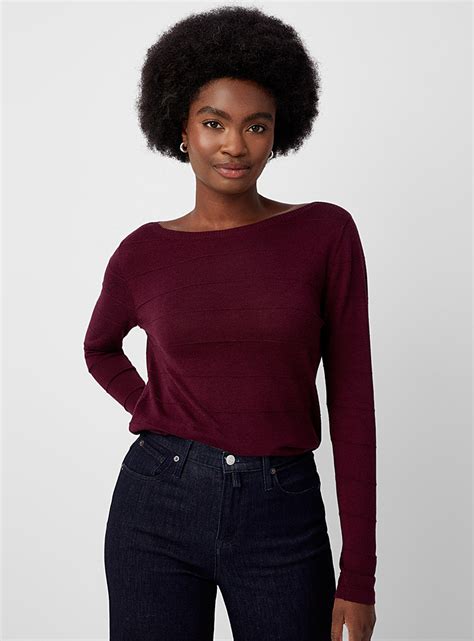 Embossed Stripe Boat Neck Sweater Contemporaine Shop Womens