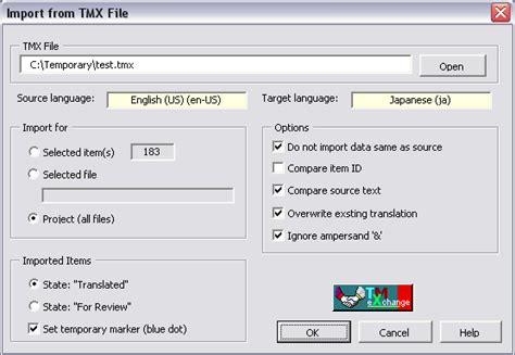 import from tmx file