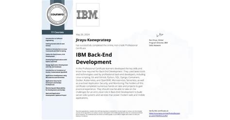 jirayu k on linkedin completion certificate for ibm back end development