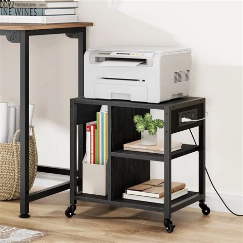 Under Desk Mobile Printer Stand Desktop Printer Table With Storage