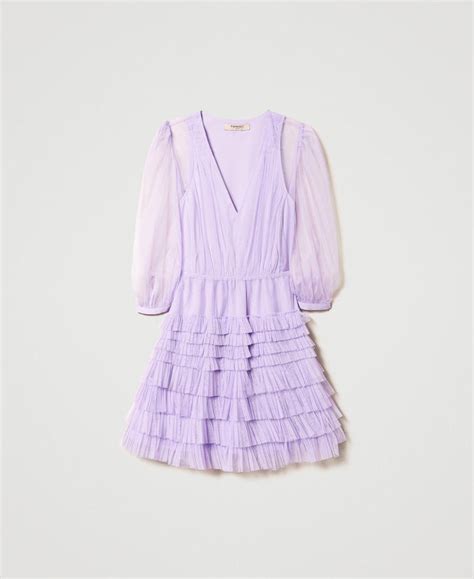 Short Tulle Dress With Flounces Woman Purple Twinset Milano