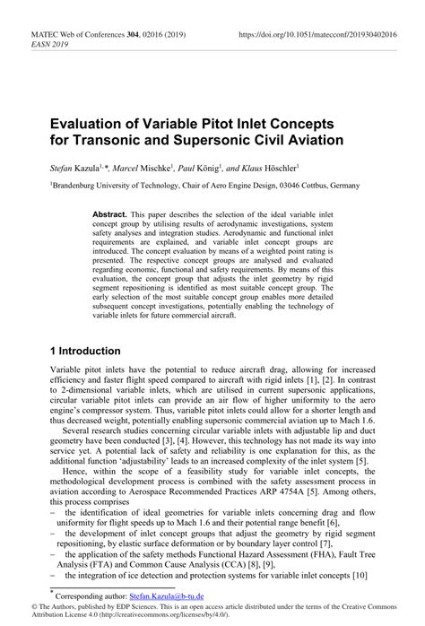 pdf evaluation of variable pitot inlet concepts for transonic and