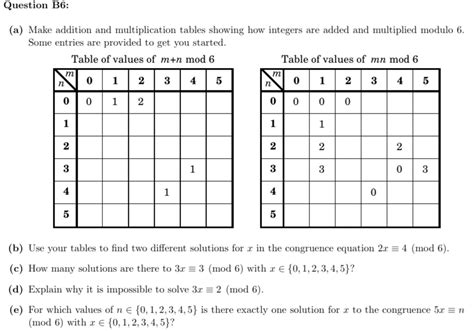 solved question b6 a make addition and multiplication tables showing