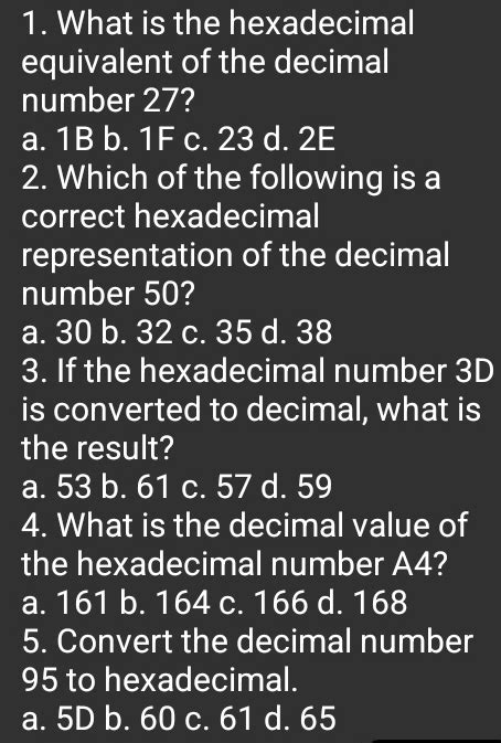 What Is The Hexadecimal Equivalent Of The Studyx