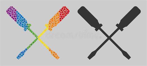 Rainbow Screwdrivers Collage Icon Of Spheric Dots Stock Vector