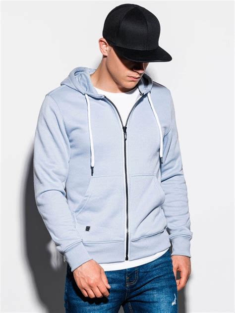 Men S Zip Up Sweatshirt Light Blue B977 MODONE Wholesale Clothing