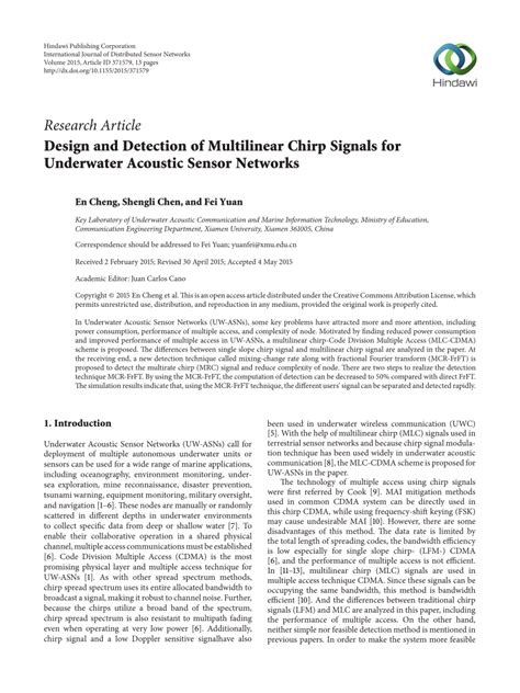 Pdf Design And Detection Of Multilinear Chirp Signals For Underwater Acoustic Sensor Networks