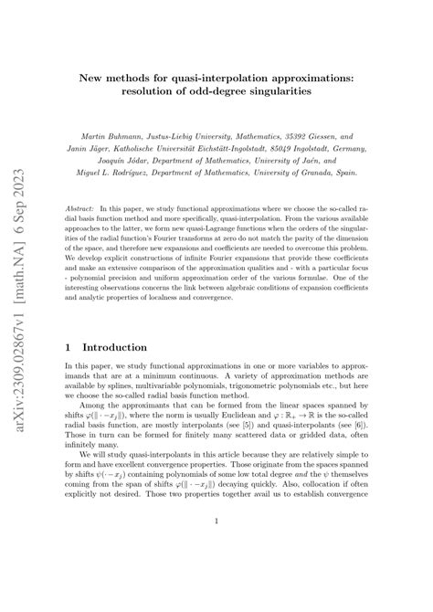 Pdf New Methods For Quasi Interpolation Approximations Resolution Of