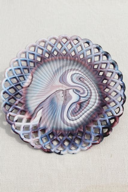 Sowerby Or Imperial Vintage Purple Slag Art Glass Open Lace Lattice
