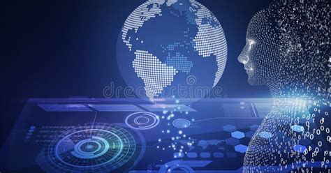 Composition Of Human Digital Bust With Binary Coding Processing And