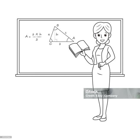 흰색 배경에 격리 된 교사의 벡터 그림입니다 직업과 직업 개념 만화 캐릭터 교육 및 학교 아이 색칠 페이지 인쇄 가능 활동 워크