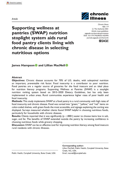11 Hampson Et Al Article Supporting Wellness At Pantries SWAP