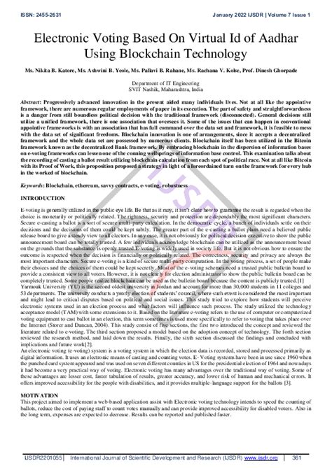 Pdf Electronic Voting Based On Virtual Id Of Aadhar Using Blockchain