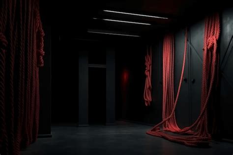 Premium Photo Red Rope Tied In Wall And Ceiling Of A Black Room