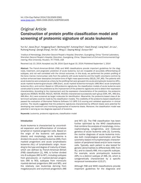 Pdf Construction Of Protein Profile Classification Model And Screening Of Proteomic Signature