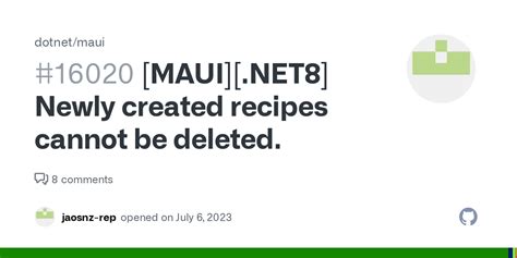 Maui Net8 Newly Created Recipes Cannot Be Deleted · Issue 16020