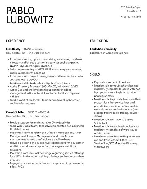 End User Support Resume Samples Velvet Jobs