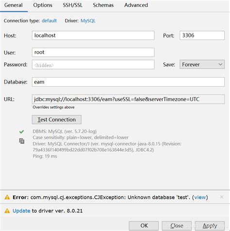 idea连接mysql数据库报错[08001] could not create connection to database server