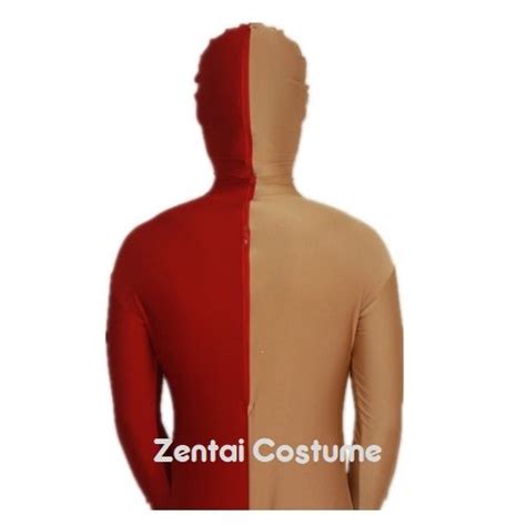 Red And Flesh Color Split Halloween Holiday Cosplay Unisex Lycra