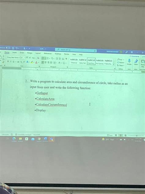 Solved Write A Program To Calculate Area And Chegg