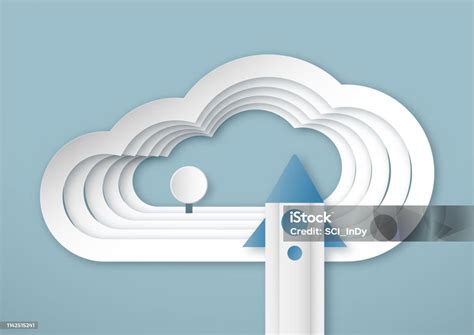 종이 절단 공예 및 종이 접기 스타일에서 시작 개념 벡터 일러스트 레이 션 로켓은 파란 하늘을 날고 있다 웹 배너 포스터 표지 광고에 대 한 템플릿 디자인입니다 아이 들을