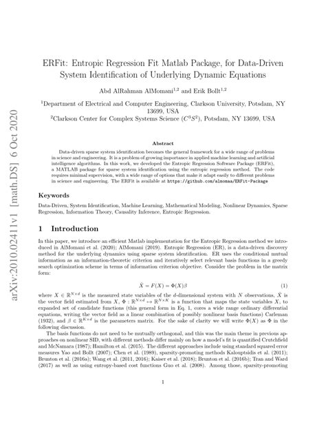 pdf erfit entropic regression fit matlab package for data driven
