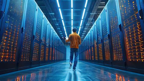 Futuristic Server Room With Bright Lights Data Center Concept Stock Footage Video Of Engineer