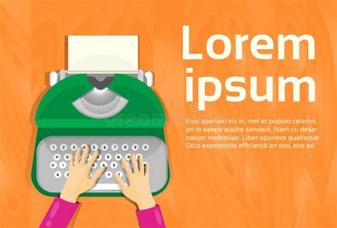 Hands Typing On Vintage Typewriter Top Angle View Stock Vector Illustration Of Paper Flat