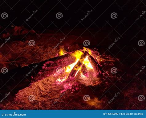 Fire Pit In The Sand Burns Bright Stock Image Image Of Campfire
