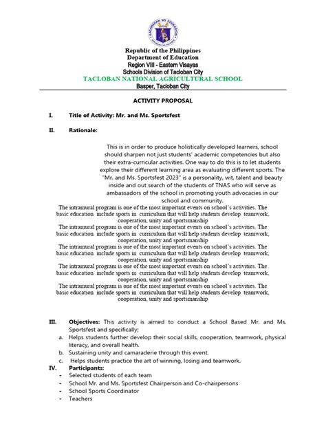 Intramurals Activity Proposal Pdf