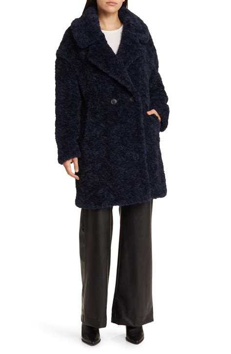 Bcbgmaxazria Longline Double Breasted Faux Fur Coat In Blue Lyst