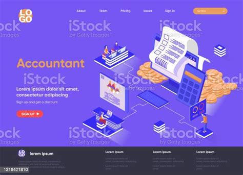 회계사 등대 방문 페이지입니다 비즈니스 회계 및 재무제표 지불 잔액 및 세금 Isometry 웹 페이지 웹 사이트 플랫 템플릿 사람 문자벡터 일러스트레이션 개념에 대한 스톡