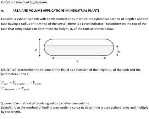 SOLVED: Calculus II Practical Applications AREA AND VOLUME APPLICATIONS IN INDUSTRIAL PLANTS ...