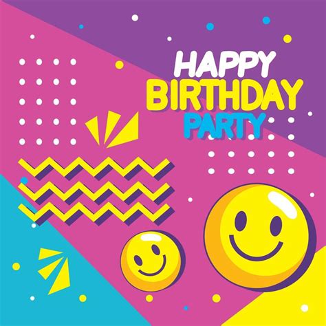 Happy Birthday Party With Emojis 11376038 Vector Art At Vecteezy
