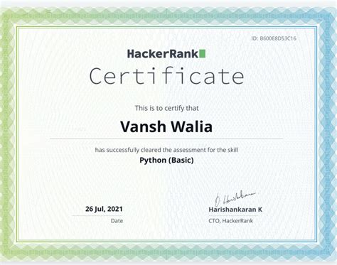 Vansh Walia On Linkedin Python Hackerrank Share Training