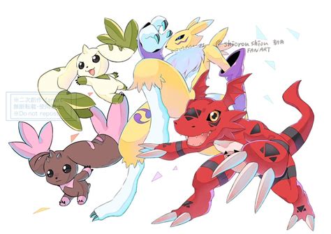 Renamon Terriermon Guilmon And Lopmon Digimon And More Drawn By Shingetsu Doru