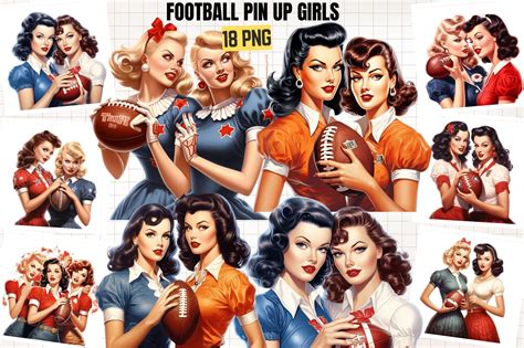 Football Pin Up Girls Watercolor Clipart Graphic By Denizdesign