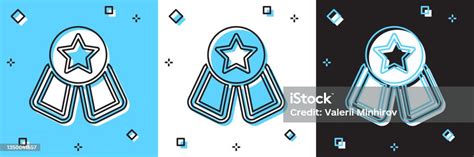 파란색과 흰색 검은 색 배경에 고립 된 별 아이콘으로 메달을 설정합니다 우승자 기호 벡터 1에 대한 스톡 벡터 아트 및 기타 이미지 Istock