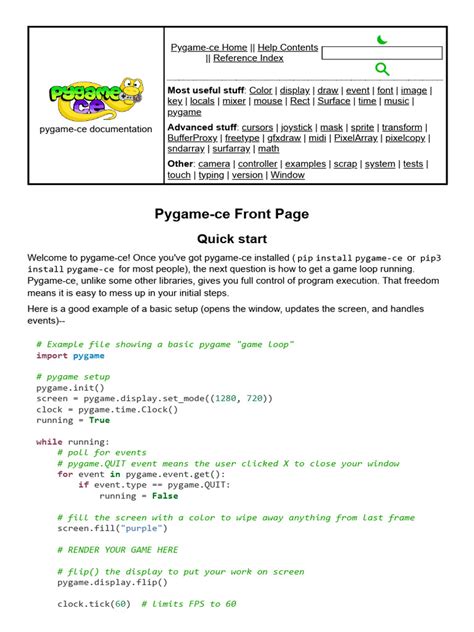 Pygame Ce Front Page — Pygame Ce V253 Documentation Pdf Rendering