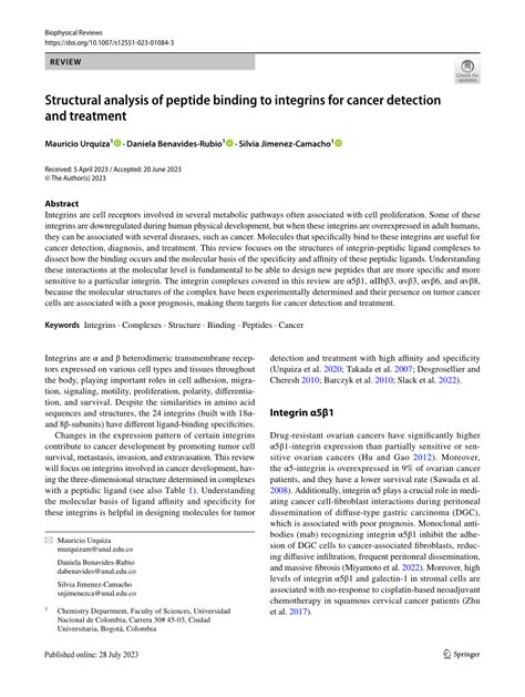 Pdf Structural Analysis Of Peptide Binding To Integrins For Cancer