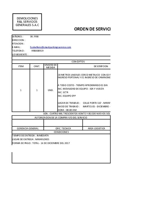 Orden De Servicio Ejemplos Formatos 2024 Oucebe