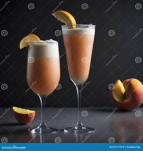 Peach Bellini Champagne Cocktail Food Photography Generative Ai Stock