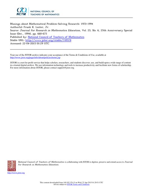 Pdf Musings About Mathematical Problem Solving Research 1970 1994