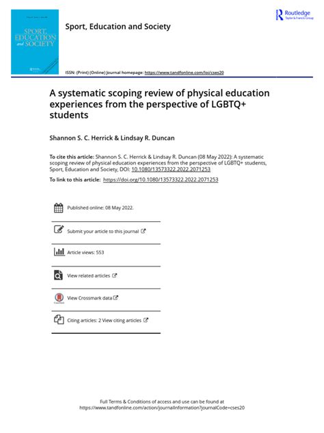 A Systematic Scoping Review Of Physical Education Experiences From The