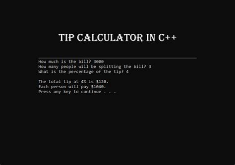 Tip Calc In C With Fee Source Code 023