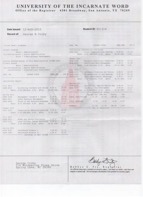 Masters Transcript