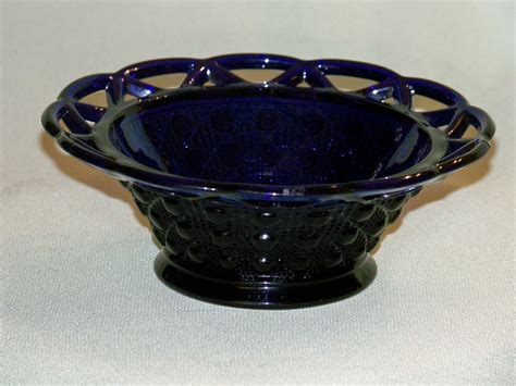 Vintage Cobalt Blue Lace Ribbon Edge Candy Dish