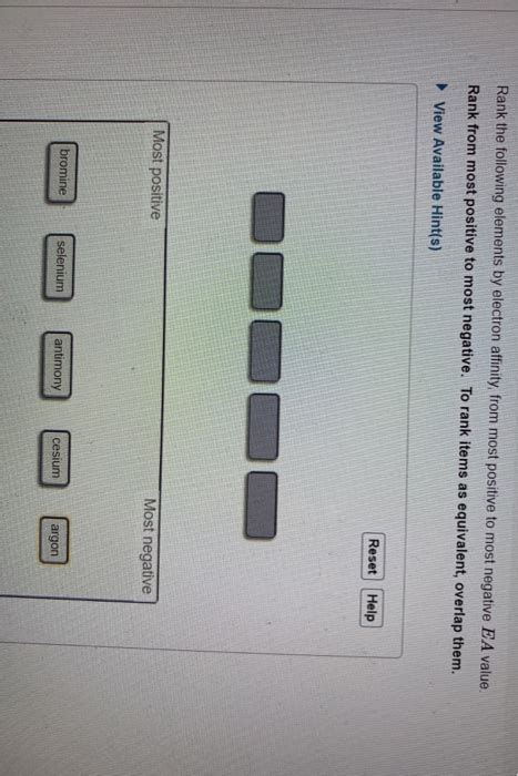 Solved Rank The Following Elements By Electron Affinity